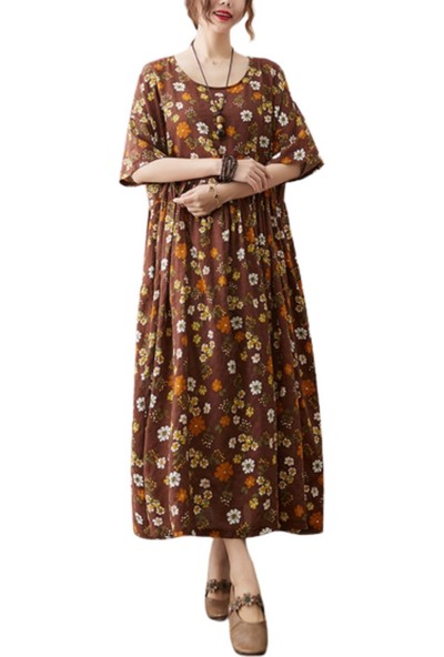 Huaxia Kadın Büyük Beden Bol Günlük Elbise - Bej (Yurt Dışından) Huaxia Kadın Büyük Beden Bol Günlük Elbise - Bej (Yurt Dışından)