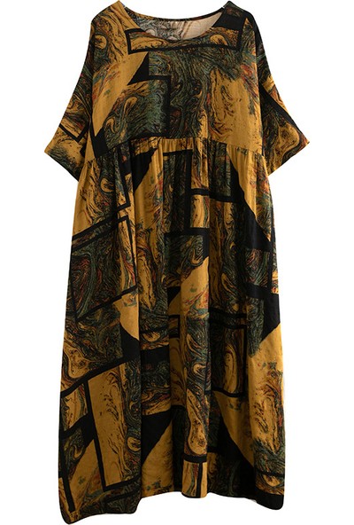 Huaxia Kadın Büyük Beden Bol Günlük Elbise - Sarı (Yurt Dışından) Huaxia Kadın Büyük Beden Bol Günlük Elbise - Sarı (Yurt Dışından)