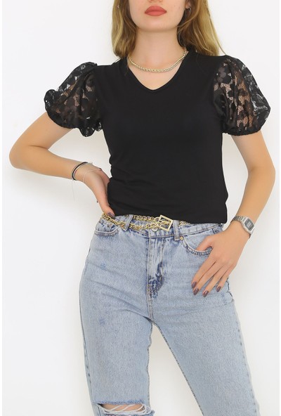 Moda Kulübü Dantel Kol Bluz Siyah6 - 9655.107.