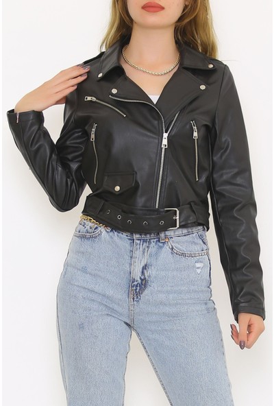 Moda Kulübü Kemerli Deri Ceket Siyah - 9707.1247. Moda Kulübü Kemerli Deri Ceket Siyah - 9707.1247.