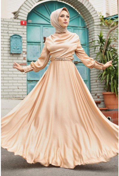 İmaj Butik Zincir Kemer Detaylı Tesettür Abiye/camel İmaj Butik Zincir Kemer Detaylı Tesettür Abiye/camel