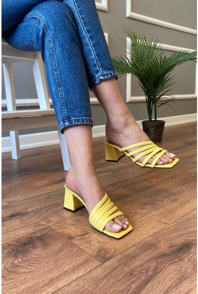 Remix Ramona Sarı Bantlı Topuklu Terlik