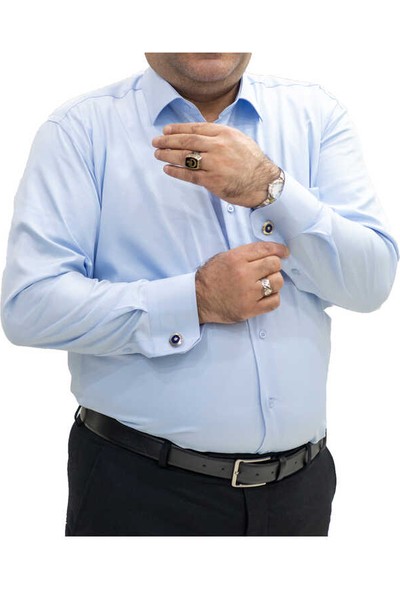 Dicotto Mavi 4 Drop Klasik Kesim Micro Kumaş Kol Düğmeli Erkek Gömlek - 189-4