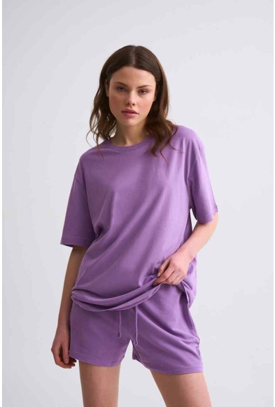 RECOLOR Cepli Regular Fit Bağcıklı Kadın Şort - Mor Mor - S