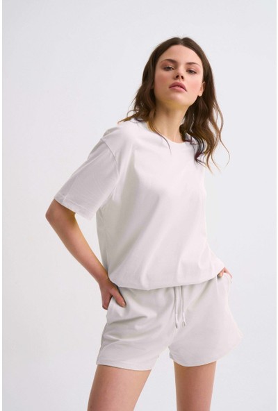 RECOLOR Cepli Regular Fit Bağcıklı Kadın Şort - Ekru Ekru - Xs