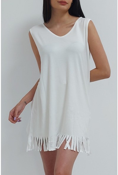 Amazeus Altı Püsküllü Askılı Bluz Beyaz M-L-Beyaz Amazeus Altı Püsküllü Askılı Bluz Beyaz M-L-Beyaz