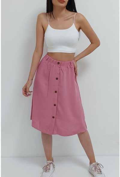Daha Yok Mu Önden Düğmeli Etek Pembe M-Pembe Daha Yok Mu Önden Düğmeli Etek Pembe M-Pembe