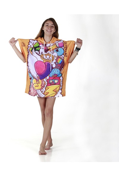 Desenli Kadın Plaj Havlu, Kapüşonlu Surf Panço Desenli Kadın Plaj Havlu, Kapüşonlu Surf Panço