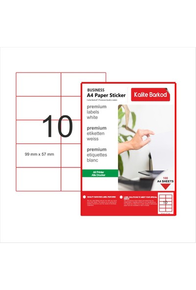 Kalite Barkod A4 Etiket Lazer Etiket 99 x 57 mm 10'lu Kalite Barkod A4 Etiket Lazer Etiket 99 x 57 mm 10'lu