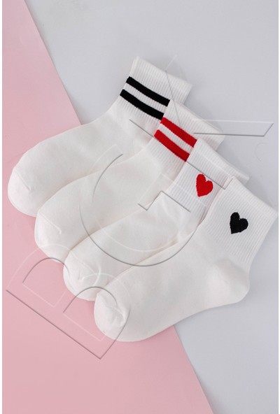 Bgk Kadın 4 Çift Beyaz Desenli Soket Çorap