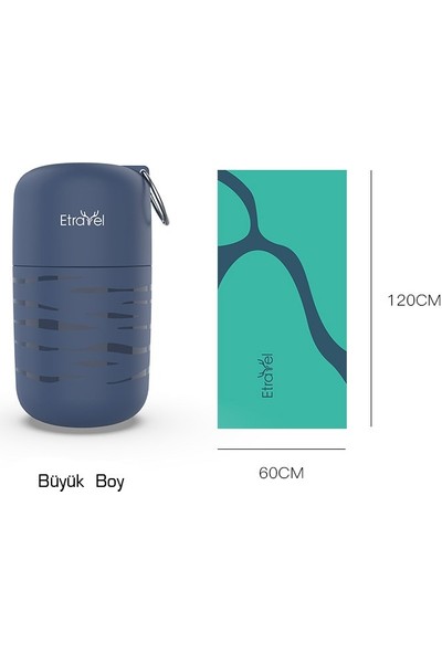 Etravel Özel Taşıma Çantalı Mikrofiber Çok Amaçlı Havlu Seyahat ve Plaj Havlusu Büyük Boy 60 x 120