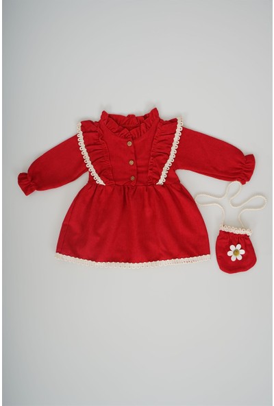 Miniko Kids Kız Bebek Uzun Kol Papatya Desenli Çantalı Elbise