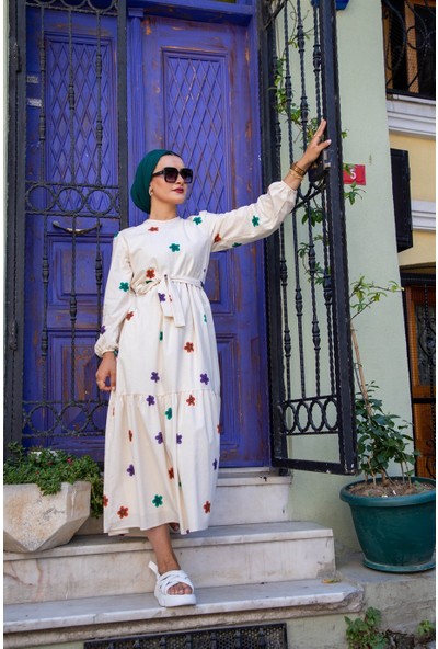 Sevitli Çiçek Desenli Elbise Yeşil