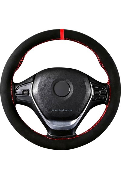 Gürler Oto Kılıf ve Aksesuar Fiat Fiorino Dikmeli Direksiyon Kılıfı Kırmızı Yüzüklü Alkantara