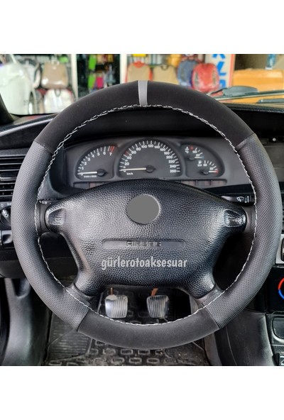 Gürler Oto Kılıf ve Aksesuar Dikmeli Direksiyon Kılıfı Noktalı-Alkantara Gri Yüzüklü