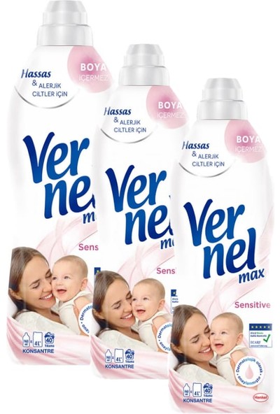 Vernel Max Sensitive Konsantre Yumuşatıcı 3X960 ml Vernel Max Sensitive Konsantre Yumuşatıcı 3X960 ml