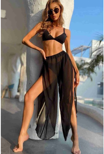 Markafon Tül Pareo Pantolon Plaj Elbisesi Siyah Markafon Tül Pareo Pantolon Plaj Elbisesi Siyah