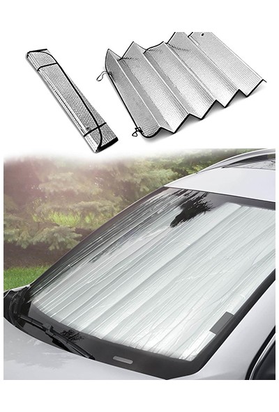 Meyzone Oto Araç Araba Güneşliği Ön Cam Güneşliği Parlak Güneşlik Koruyucu Perde Metalize 130X60 cm