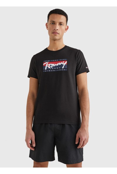 Tommy Jeans Bisiklet Yaka Düz Siyah Erkek T-Shirt DM0DM13250-BDS_TJM Essentıal