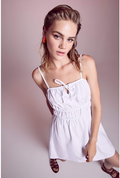 A Kesim Askılı Keten Karışımlı Mini ELBISE Y7717AZ22HS