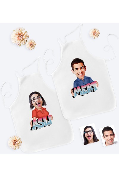 BK Kişiye Özel Ikili Isimli Karikatürlü Mutfak Önlüğü Seti - 1 BK Kişiye Özel Ikili Isimli Karikatürlü Mutfak Önlüğü Seti - 1
