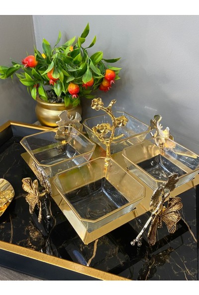 MD Mimoza Dekor Kelebek Desen 4lü Cam Çerezlik