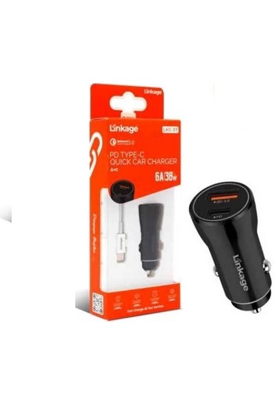 Linkage 38W/6A Araç Çakmaklık Hızlı Şarj Aleti Type-C ve USB Girişli Type-C To Type-C Kablo Linkage 38W/6A Araç Çakmaklık Hızlı Şarj Aleti Type-C ve USB Girişli Type-C To Type-C Kablo