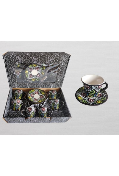 Bilsev 6'lı Dantelli Siyah Fincan Seti