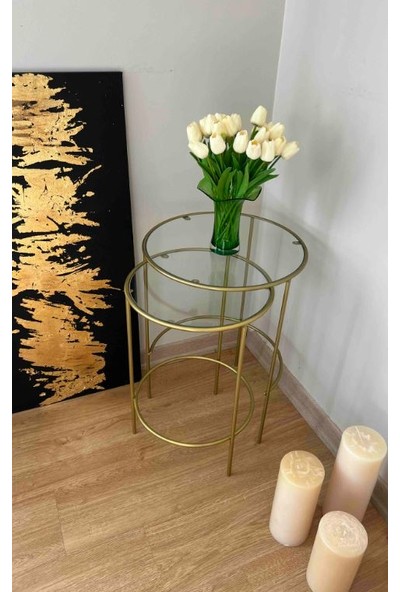 Meri Nesting 2'li Yuvarlak Metal Zigon Yan Sehpa Meri Nesting 2'li Yuvarlak Metal Zigon Yan Sehpa