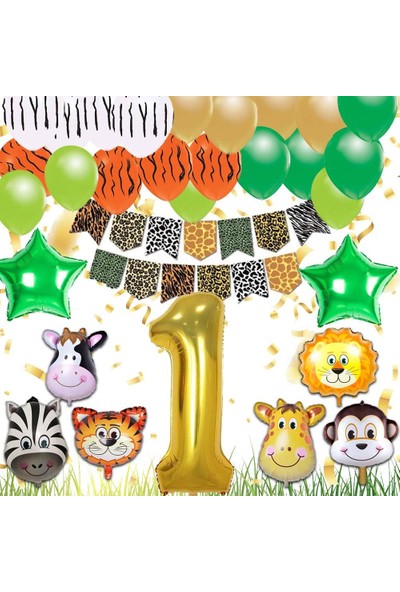 Patladı Gitti Safari Konsepti 1 Yaş Doğum Günü Parti Kutlama Seti; Rakam ve Yıldız Folyo, Banner ve Balon Zinciri Patladı Gitti Safari Konsepti 1 Yaş Doğum Günü Parti Kutlama Seti; Rakam ve Yıldız Folyo, Banner ve Balon Zinciri