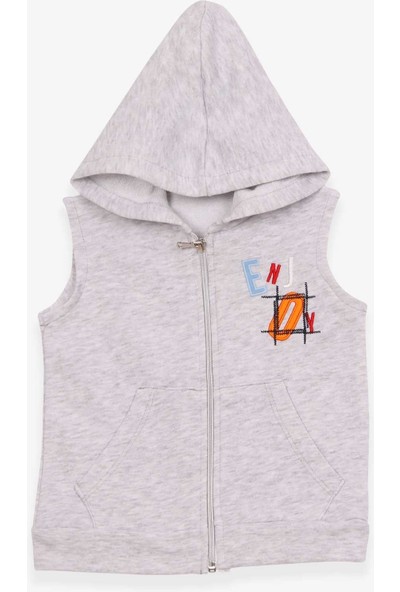Breeze Erkek Çocuk Yelek Nakışlı Açık Gri Melanj (3-8 Yaş)