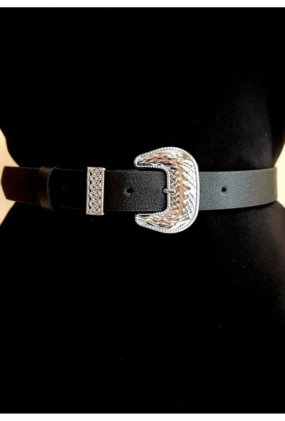 Kemerix Kadın Siyah Gümüş Tokalı ve Köprülü Kemer KX0034İM