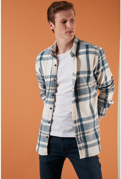 Buratti Pamuklu Ekoseli Slim Fit Düğmeli Yaka Gömlek Erkek Gömlek CF23W114662