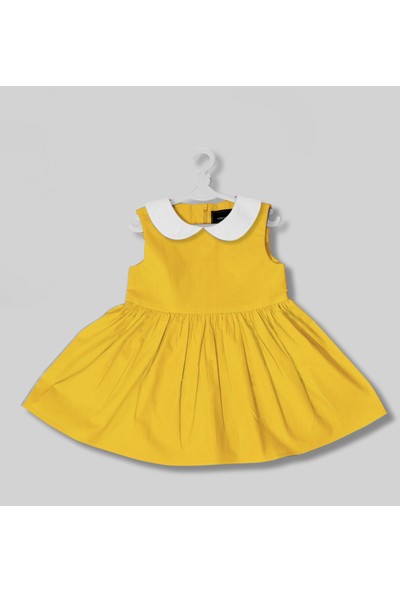 Sumeyye's Kız Çocuk Elbisesi Beyaz Yakalı Sarı Belden Büzgülü - 613
