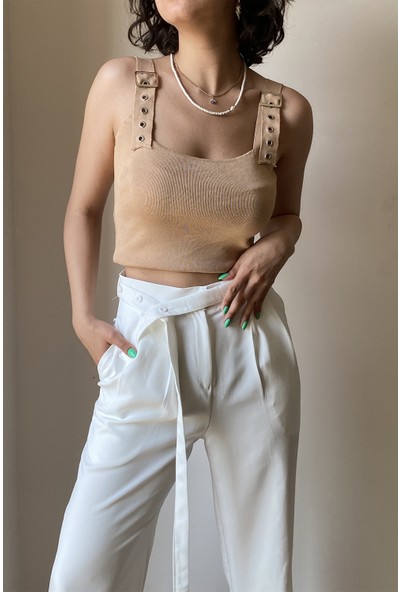 Esperi Bej Toka Detay Crop Top ATE1438 Esperi Bej Toka Detay Crop Top ATE1438