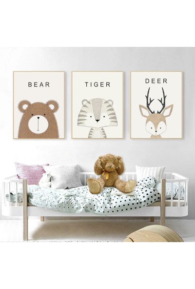 Kanvasnes Bebek Çocuk Odası Tablo Nordic Ayı Geyik Kaplan Doğal Renk Gerçek Ahşap Çerçeveli Set Kanvasnes Bebek Çocuk Odası Tablo Nordic Ayı Geyik Kaplan Doğal Renk Gerçek Ahşap Çerçeveli Set