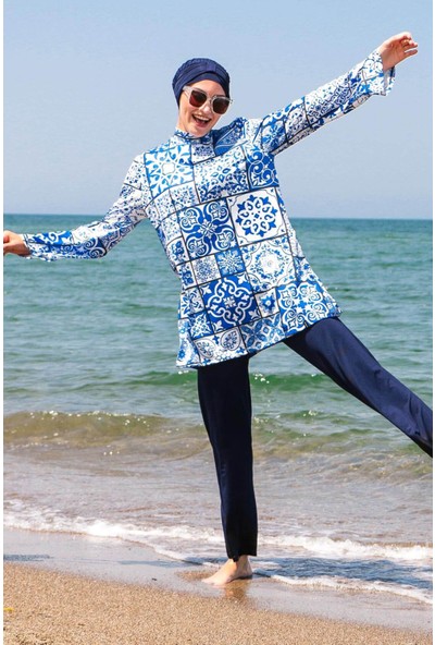 Likralı Çini Desen Tam Kapalı Tesettür Mayo 1950 Likralı Çini Desen Tam Kapalı Tesettür Mayo 1950