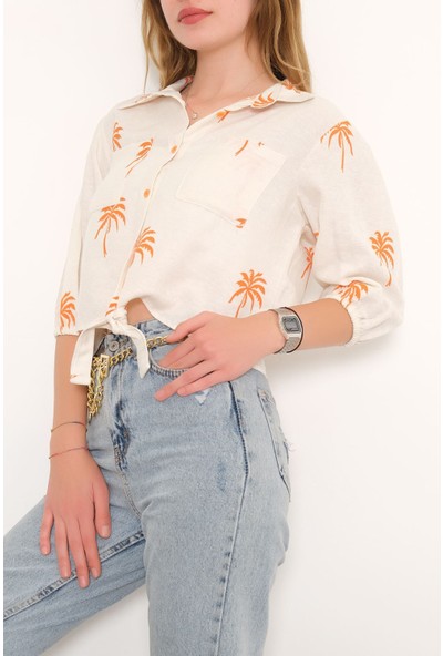 Ön Bağlamalı Gömlek Ekruturuncu - 2390.1610.