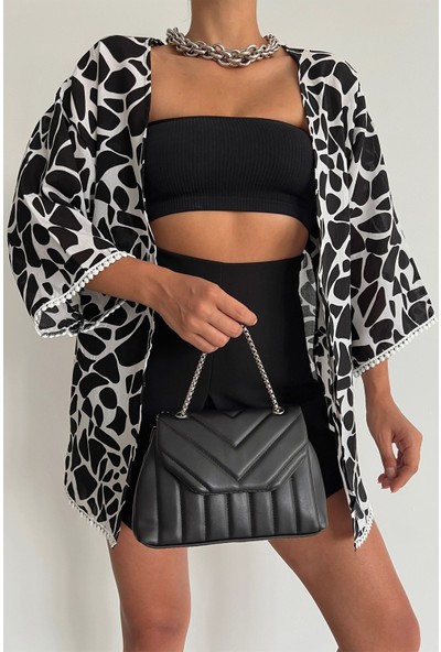 MyLove Zebra Desenli Kimono Siyah MyLove Zebra Desenli Kimono Siyah