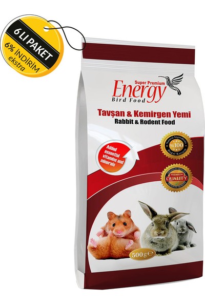 Super Energy Tavşan & Kemirgen Yemi 500 G Özel Koli 6 Adet Super Energy Tavşan & Kemirgen Yemi 500 G Özel Koli 6 Adet