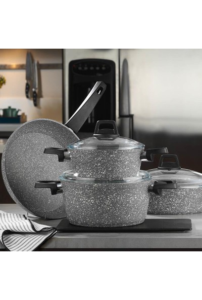 Kütahya Porselen Kütahya Selen 7 Prc Tencere Seti G.efekt Gri
