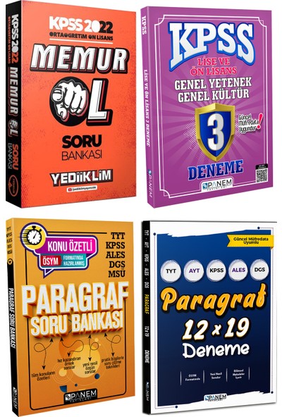 Yediiklim Yayınları Kpss Ön Lisans Yediiklim Memur Ol Soru Bankası + Panem Kpss Genel 3 Deneme + Paragraf Soru-Deneme Yediiklim Yayınları Kpss Ön Lisans Yediiklim Memur Ol Soru Bankası + Panem Kpss Genel 3 Deneme + Paragraf Soru-Deneme