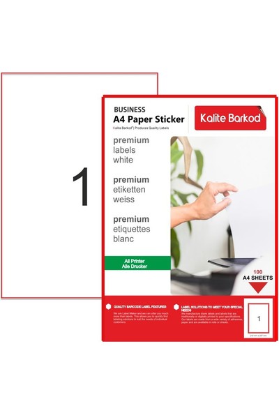Kalite Barkod 210X297 mm A4 Etiket | 100 Sayfa Lazer Etiket Kalite Barkod 210X297 mm A4 Etiket | 100 Sayfa Lazer Etiket