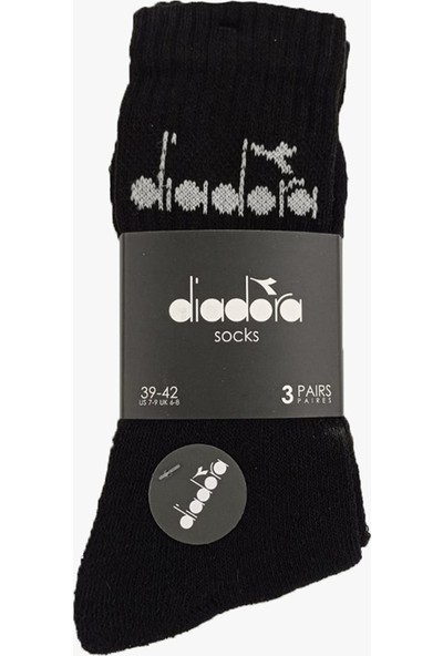 Diadora Prato - Pamuklu Siyah 3'lü Antrenman Çorabı - 1ÇRP05