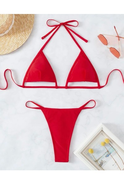 Elif Bilgin Butik Kırmızı Renk Arkası Taşlı Tanga Sexy Bikini Takımı Elif Bilgin Butik Kırmızı Renk Arkası Taşlı Tanga Sexy Bikini Takımı