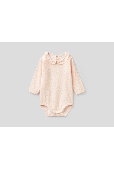 Yakası Fırfırlı Desenli Body