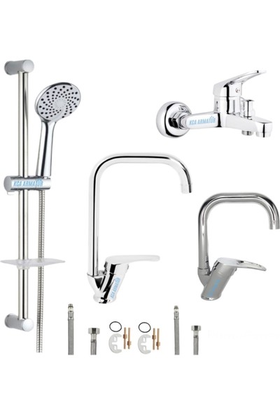 Elmina Armatür Mutfak Eviye Lavabo Banyo Sürgülü Duş Sistemi 4'lü Ful Set Sıcak Soğuk Girişli Elmina Armatür Mutfak Eviye Lavabo Banyo Sürgülü Duş Sistemi 4'lü Ful Set Sıcak Soğuk Girişli