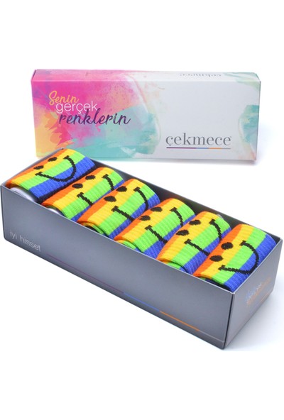 Cekmece 6'lı Gokkusagı Desen Tenıs Corap