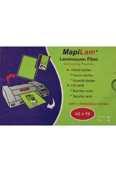 Mapilam 100 Micron Parlak Lam. Filmi Id Kart 65 x 95 cm 100'lü Mapilam 100 Micron Parlak Lam. Filmi Id Kart 65 x 95 cm 100'lü