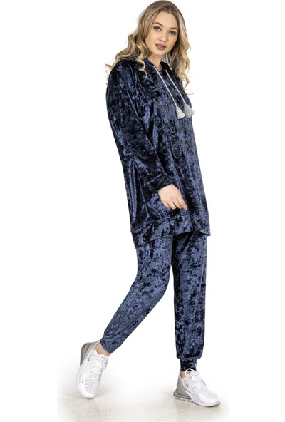 Jiber Kadın Lacivert Kadife Pijama Takımı 3907